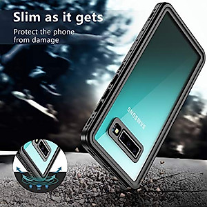 SPIDERCASE for Samsung Galaxy S10 Waterproof Case, Built-in Screen Protector Fingerprint Unlock with Film, Shockproof Full Body Cover Waterproof Case for Samsung Galaxy S10 6.1”, Black/Clear