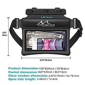 MoKo Waterproof Phone Pouch Fanny Pack, Floating Dry Bag for Swimming Kayaking Snorkeling, Compatible with iPhone 14 13 12 11 Pro Max X/Xr/Xs Max, Galaxy S21 Ultra/S9/Note 10 Plus, Black