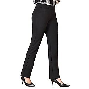 Bamans Women's Bootcut Pull-On Dress Pants Office Business Casual Yoga Work Pants with Key Pocket Straight Leg (Black, Medium)