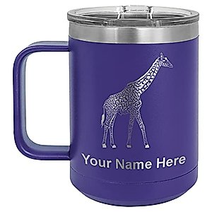 LaserGram 15oz Vacuum Insulated Coffee Mug, Giraffe, Personalized Engraving Included (Dark Purple)