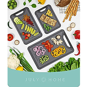 Cutting Boards for Kitchen - Plastic Cutting Board Set of 3, Dishwasher Safe Cutting Boards with Juice Grooves, Thick Chopping Boards for Meat, Veggies, Fruits, Easy Grip Handle, Non-Slip (Black/Gray)