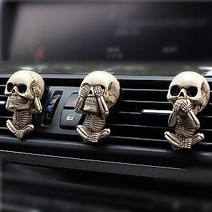 TIHOOD 3PCS Cute Skull Car Vent Clips Cool Car Aromatic Vent Clip Auto Interior Air Vent Skull Decor Outlet Freshener Car Charm Car Vent Accessories for Car Air Conditioner Office Home Halloween Decor