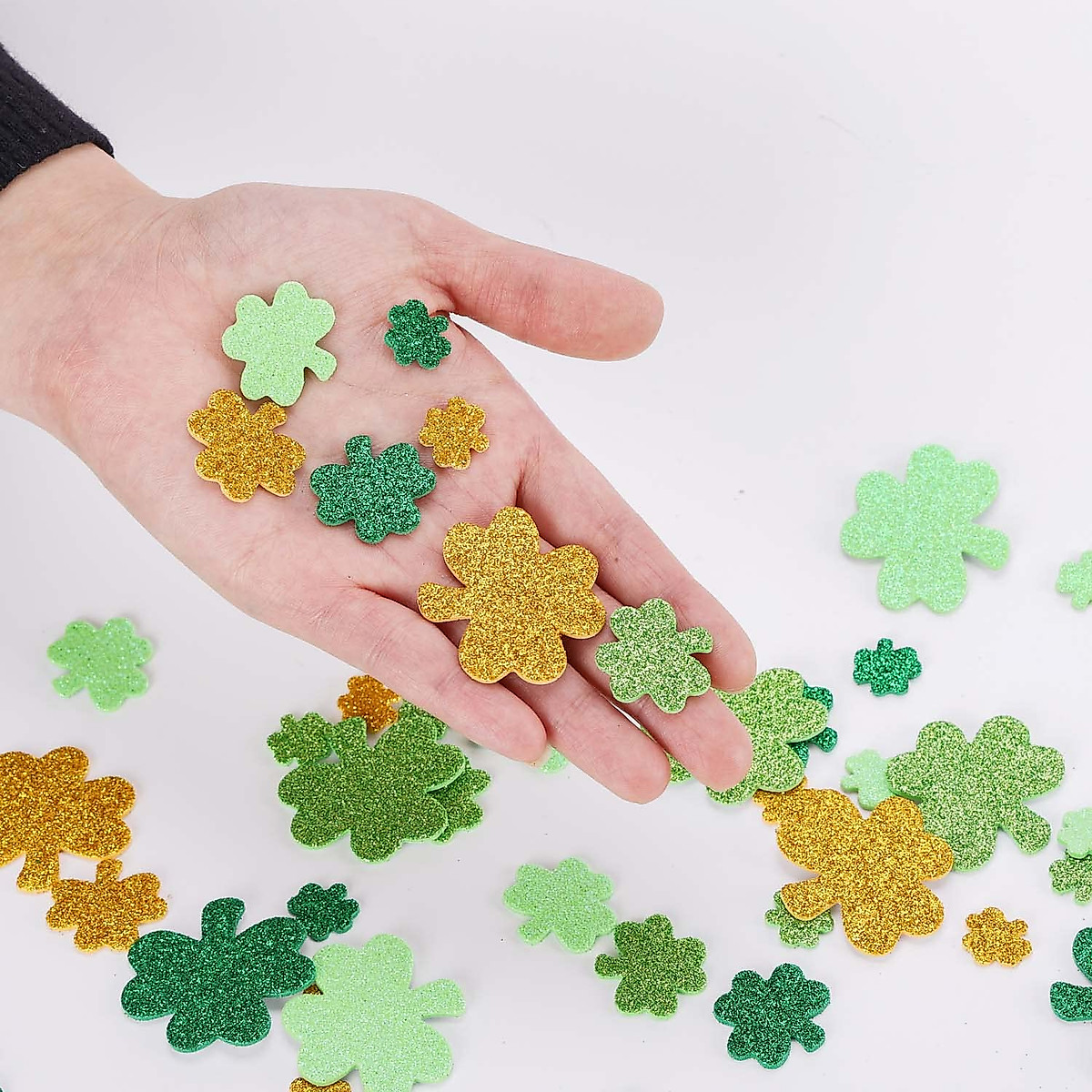 500 Pieces St. Patrick's Day Colorful Glitter Foam Stickers Self Adhesive Shamrock Shapes Glitter Stickers, Kid's Arts Craft Supplies Greeting Cards Home Decoration