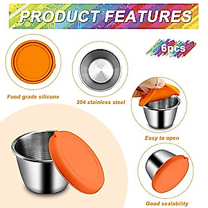 Frenflu Salad Dressing Container To Go, 6 X1.6oz Salad Container For Lunch, Stainless Steel Condiment Containers With Lids, Reusable Salad Dressing Container