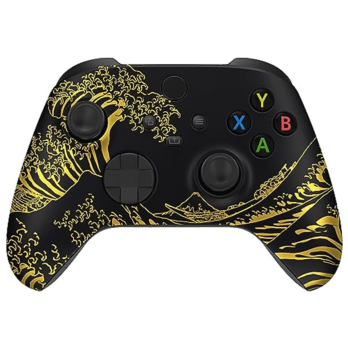eXtremeRate The Great Golden Wave Off Kanagawa - Black Housing Shell for Xbox Series X & S Controller Model 1914, Custom Replacement Cover Faceplate for Xbox Core Controller - Controller NOT Included