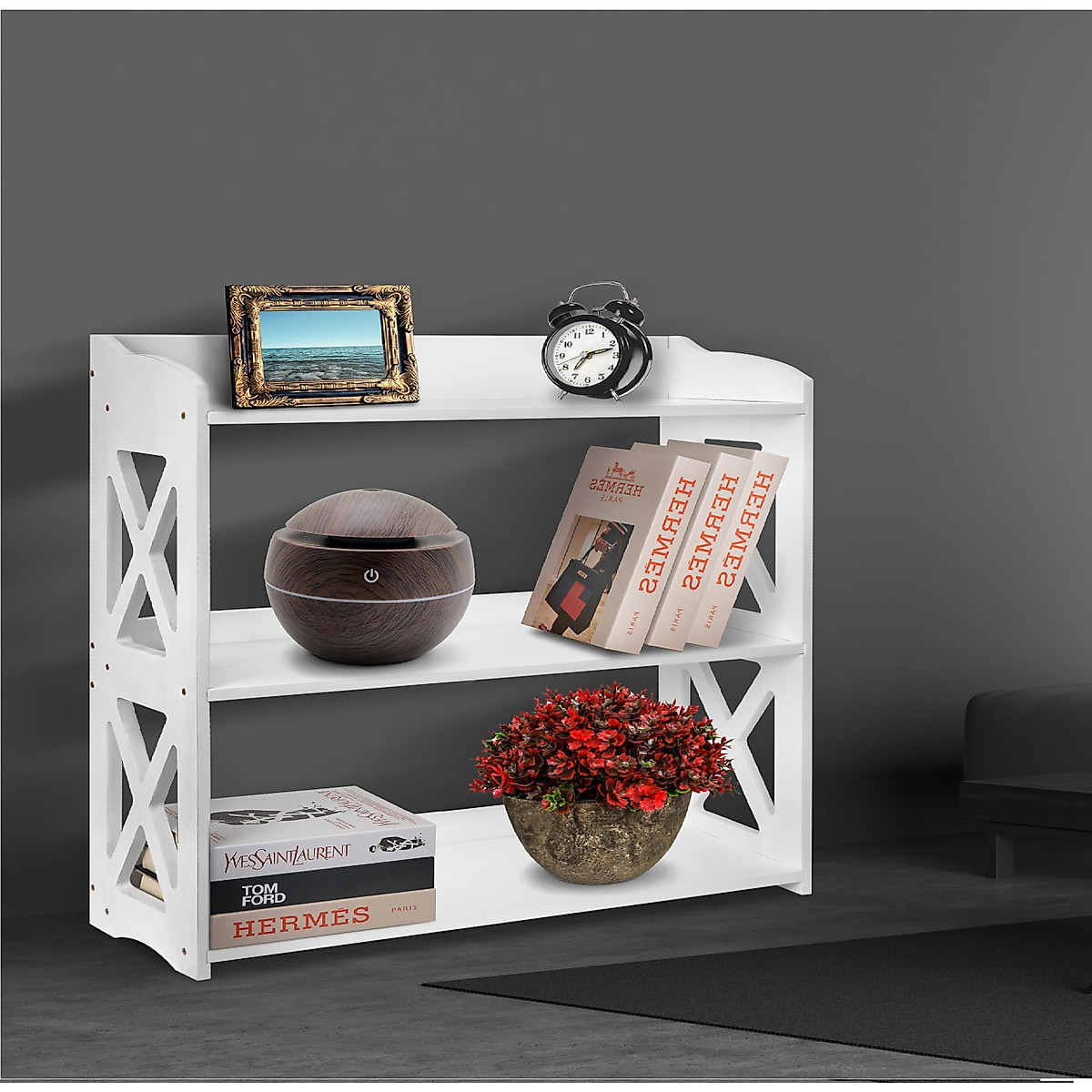 YCICI Cici Bookcase by Natural Wood, 3 Tier Bookshelf, Small Book Shelves Freestanding Display Storage Shelves. Open Bookshelf for Bedroom, Living Room and Office (White, 3 Tier)