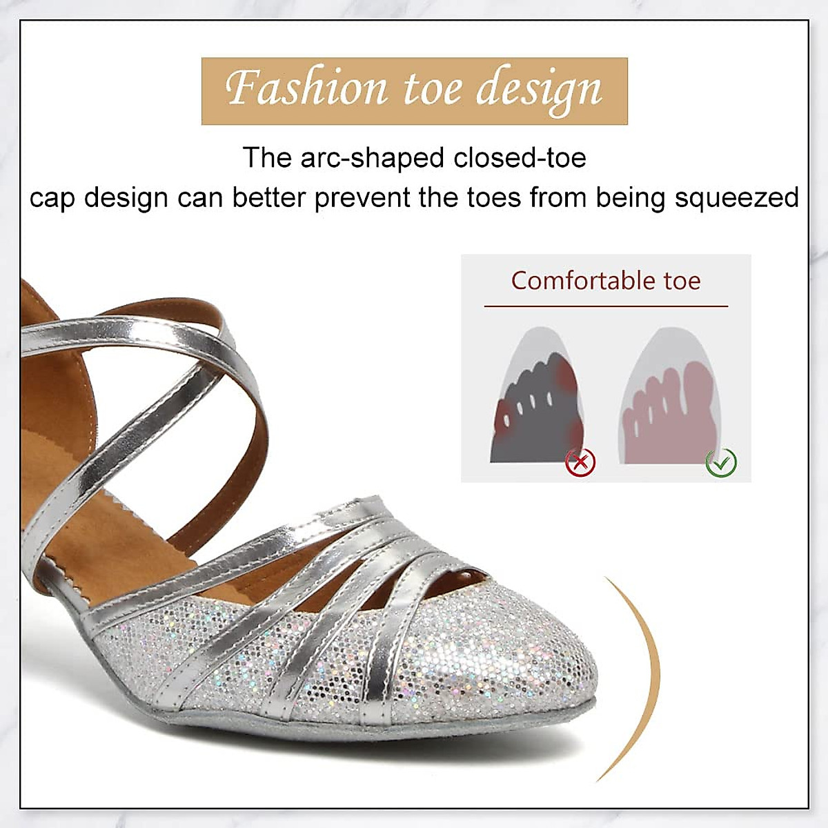 DKZSYIM Glitter Women Latin Dance Shoes Closed Toe Ballroom Salsa Tango Practice Performence Party Dancing Shoes,512-Silver-5,10 US