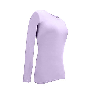 Cotton Essentials Women's Under Scrub Tee Crew Neck Long Sleeve T-Shirt (Lavender, Large)