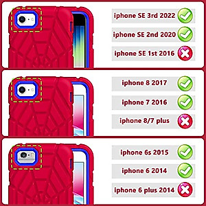 Grifobes for iPhone SE 2022/2020 Case, for iPhone 8/7 / 6 / 6S with [2Pack] Tempered Glass Screen Protector, Heavy Duty Shockproof Protective iPhone SE 3rd/2nd Generation Cover 4.7" for Kids Boys