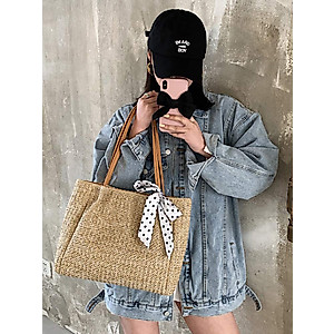 Obosoyo Straw Bags for Women Beach Bags Bowknot Shoulder Bags Straw Purse Summer Woven Bags