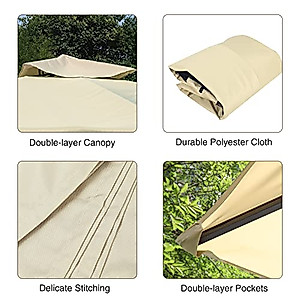 REDCAMP 10' x 10' Patio Gazebo with Netting, Double Roof Outdoor Gazebo Canopy Shelter for Backyard, Garden, Lawn (Khaki)