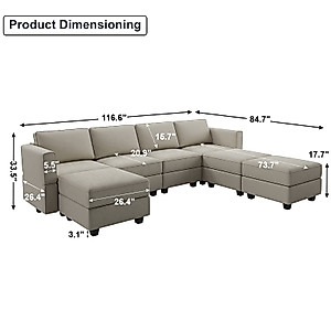 Belffin Modular Sectional Sofa U Shaped Sectional Couch with Reversible Chaises Velvet Modular Sofa with Storage Seat Grey