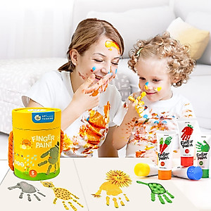 Jar Melo Safe Finger Paints for Baby Kids 3 4 5 6 7 8+Age, 2.1 fl.oz 6 Color Non Toxic Finger Painting Set for Toddler Washable Art Project Painting Preschool Travel Learning Activity Birthday Gifts…