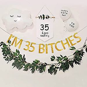 santonila I'm 35 Bitches Banner for Women Girls 35th Birthday Party Decorations