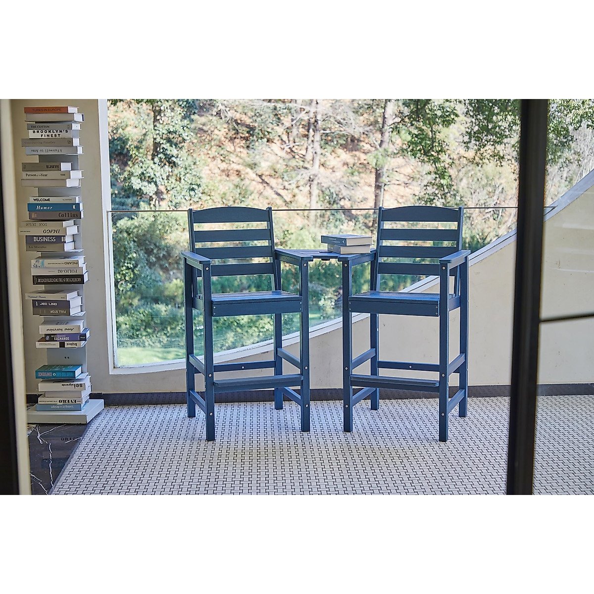 SERWALL Tall Adirondack Chairs Set of 2 with Connecting Table, Blue
