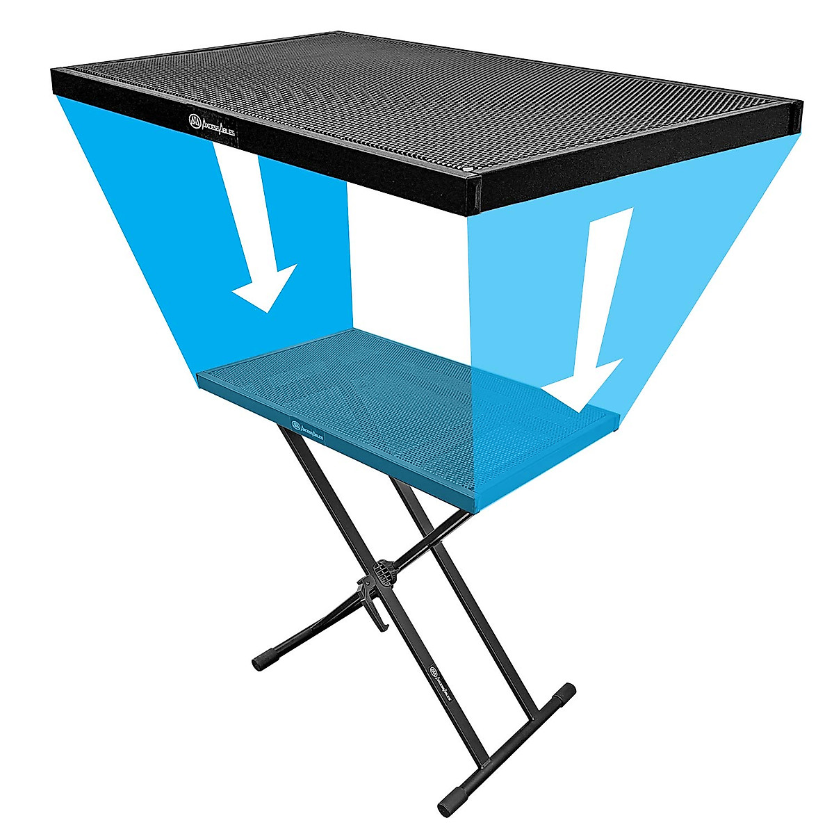 AxcessAbles Lightweight 28x16 Portable DJ Table Stand | DJ booth with Double-X Keyboard Stand | DJ Laptop and Controller Stand | Midi Keyboard Stand | Audio Mixer Stand, DJ Desk, DJ Synth Stand