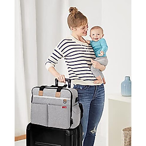 Skip Hop Diaper Bag: Iconic Duo Weekender, Extra Large Capacity with Changing Pad & Stroller Attachment, Grey Melange