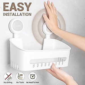 LUXEAR Shower Caddy Suction Cup Sets Shower Shelf Basket + Soap Dish Holder + 4 pack update replacement hooks suction cup for bathroom and kitchen