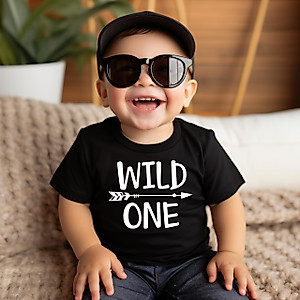 Wild One Boys 1st Birthday Shirt for Baby Boys First Birthday Outfit Black Shirt 18 Months