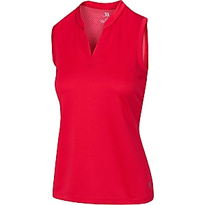 Three Sixty Six Womens Quick Dry Polo Shirt - Sleeveless and Collarless Golf Shirts w/ 4-Way Stretch Fabric and UV Protection Cherry Red