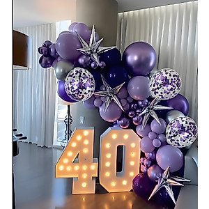 55pcs Metallic Purple Premium Latex Lavender Lilac Balloons 12 inches and Purple Confetti Balloons with Ribbons Set for Birthday Bridal Shower Wedding Party Decorations