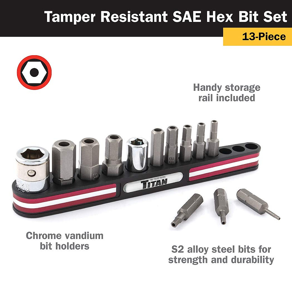 Titan 16135 13-Piece Tamper Resistant SAE Hex Bit Set