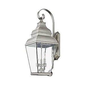 Livex Lighting 2593-07 Exeter 3 Light Outdoor Bronze Finish Solid Brass Wall Lantern with Clear Beveled Glass
