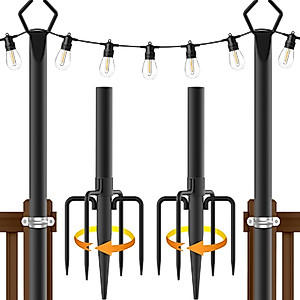 AILBTON 2 Pack 10Ft String Light Poles for Outdoor String Lights, Metal Fork Poles Stand for Patio, Backyard, Deck