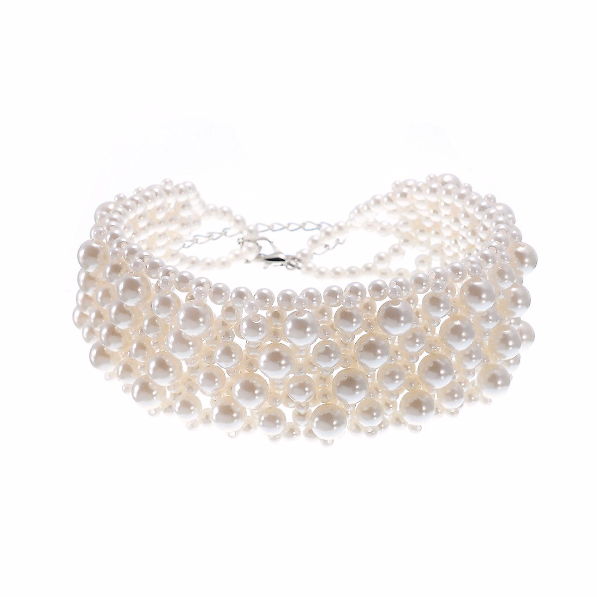 Fashion Multi Strand Simulated Pearl Resin Chain Collar Choker Statement Necklace Costume Jewelry for Women
