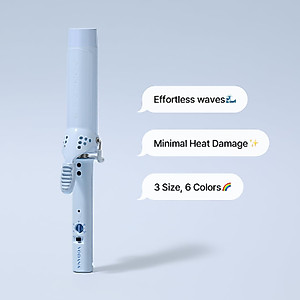 VODANA Professional GlamWave Ceramic Curling Iron, Long-Lasting Natural Curls, Instant Heat, Hair Curler, Curling Wand, Available in USA (1.4 inch, Creamy Blue)