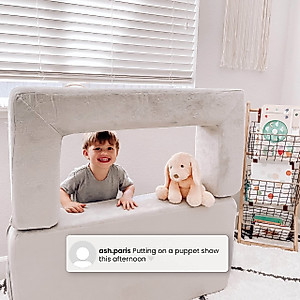 Delta Children Serta Perfect Sleeper Convertible Sofa & Play Set for Kids and Toddlers, Modular Foam Couch and Flip Out Lounger with 2 Ottomans, Grey