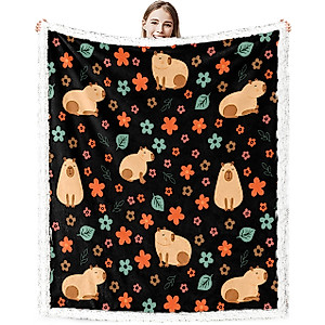 Dropshipful Capybara Blanket - 50"x60" Soft Sherpa Throw Blanket for Women Girls Boys Kids Animals Lovers Gifts - Super Cozy Fleece Sunflower Black Blanket for Sofa Couch Bed
