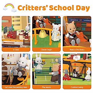 Kids Dollhouse Playset - Portable School Bus Doll House Toys with 46 Furniture Accessories and Critter Animal Doll, Toddler Pretend Play Educational Car Toys for Boys Girls Birthday Gift Ages 4 5 6