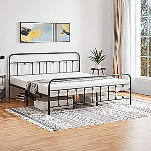 Yaheetech Classic Metal Platform Bed Frame Mattress Foundation with Victorian Style Iron-Art Headboard/Footboard/Under Bed Storage/No Box Spring Needed/California King Size Black