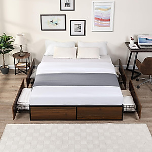 Prohon Queen Size Bed Frame with 4 Extra Large Storage Drawers on Wheels, Strong Steel Slat Support, Space-Saving Metal Platform Bed, Bedframe for Adults, Teens & Kids, No Box Spring Needed, Brown