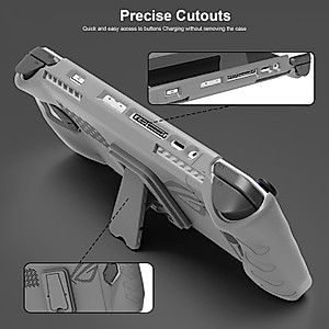 JDDWIN Full Case Compatible with ASUS Rog Ally 2023, Updated Version Protective Case Skin with Detachable Front Shell Cover and Kickstand for Rog Ally,Shockproof/Non-Slip/Anti-Collision (Grey)