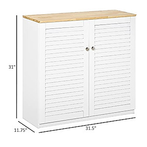 HOMCOM Sideboard Buffet Cabinet, Kitchen Cabinet, Coffee Bar Cabinet with Double Louvered Doors and Adjustable Shelf for Living Room, Hallway, White