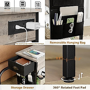 23 "End Table with Charging Station- Flip Top Narrow Side Tables With Storage Drawers/USB Ports/Outlets Sofa Couch Bedside Table Night Stand Furniture for Living Room Bedroom Office Small Spaces