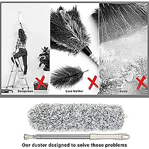 Acalu Feather Dusters for Cleaning Tool,100" Duster with Extension Pole Extendable Bendable Cobweb Telescoping Long Dusters for High Ceiling Fan, Furniture,Blinds, Vents, Cars