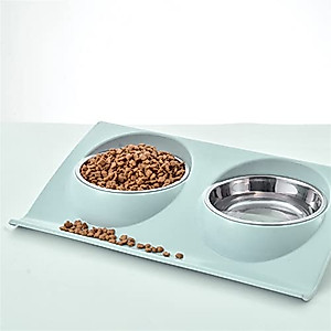 FUUIE Bowls for Food and Water Cat Bowl Double Bowl Pet Stainless Steel Oblique Mouth Rice Bowl Splash-Proof Leak-Proof Cat Food Basin Leak-Proof Water Basin (Color : Blue, Size : Small)