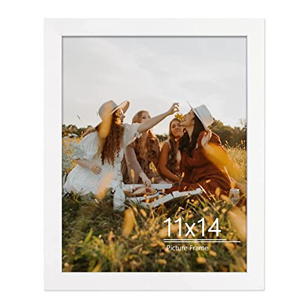 Frametory, 11x14 Picture Frame, Solid Wood, White Molding, Set of 1, Display 8x10 with Mat or 11x14 Without Mat - Tempered Glass Front, Wall Gallery Frame (White, 1 Pack)