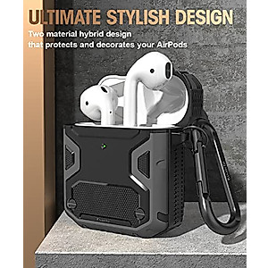 Koaichi Compatible with AirPods Case, Full-Body Rugged Hard Shell Protective Case Cover with Keychain Designed for AirPods 1st & 2nd, Black