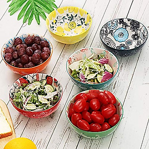 DeeCoo Porcelain Bowls Set (18-Ounce, 6-Piece) - for Cereal, Soup, Salad, Pasta, Fruit, Ice Cream Bowls Service - Microwave and Dishwasher Safe, Assorted Designs