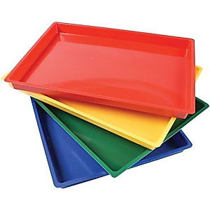 Constructive Playthings Messy Trays, Contains Mess For Arts and Crafts, Premium Plastic Construction To Hold Paint, Sand, and Water, Multi-Color Art Supplies, Creative Play, Set of 4 Activity Trays