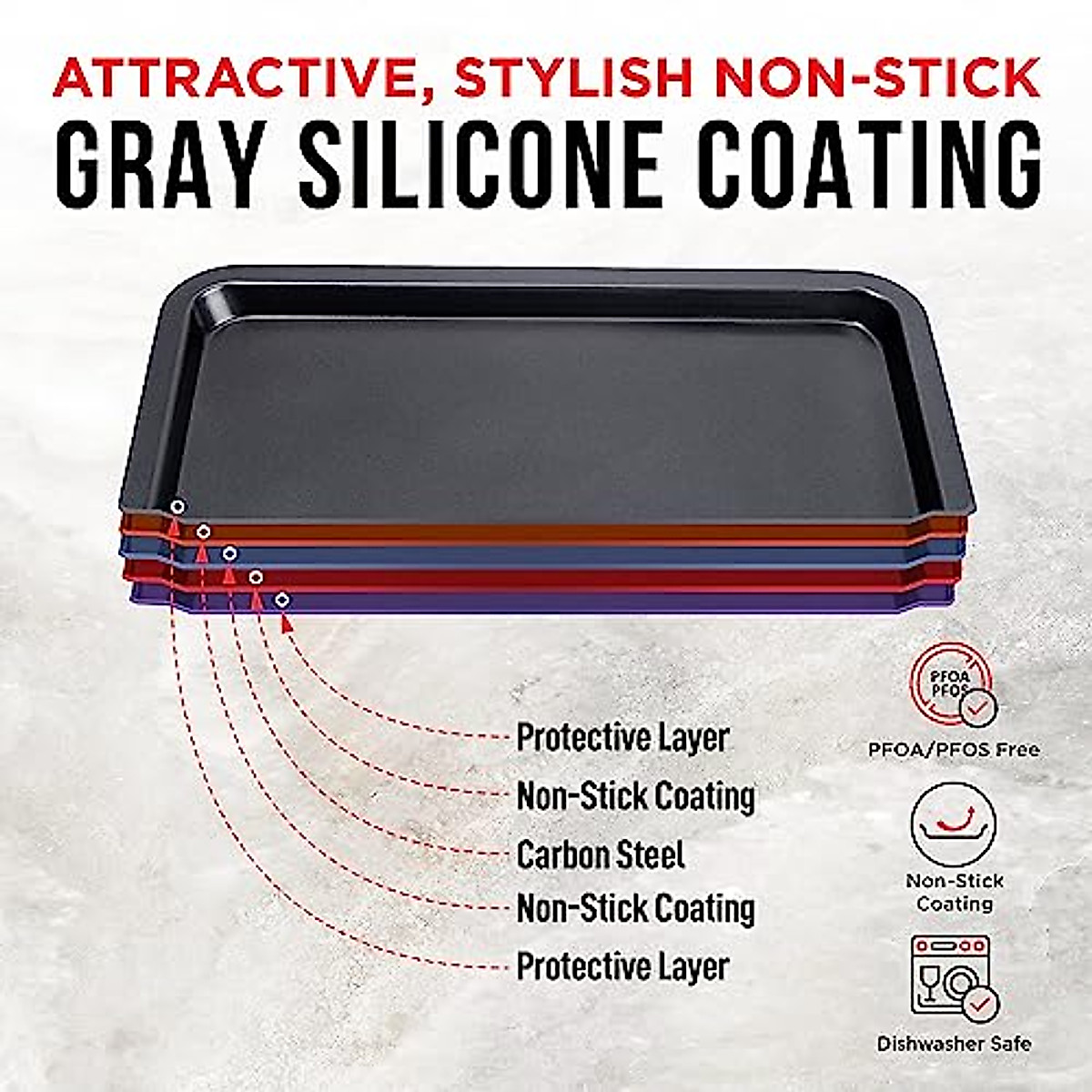 3 Piece Set Nonstick Carbon Steel Oven Bakeware -Professional Quality Kitchen Cooking Baking Trays -PFOA, PFOS, PTFE-Free Small, Medium & Large Baking Sheet Pans