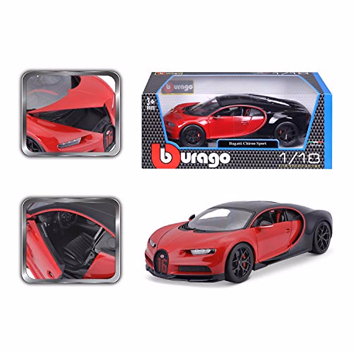 Maisto Bugatti Chiron Sport 1/18 Diecast Model Car - Black/Red (18-11044-00000022)