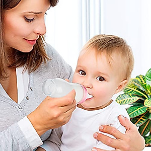 Nuanchu Baby Food Feeder Silicone Squeeze Feeding Spoon Toddler Food Feeder Dispensing Spoon Suction Cup Design Feeder (Pink)