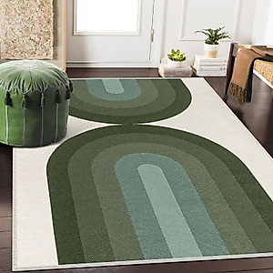 Lahome Washable Green Rugs for Living Room -5x7 Area Rugs Ultra-Thin Woven Boho Rugs Modern Rainbow Rugs for Bedroom, Cotton Reversible Low Pile Carpet for Playroom Dining Room (5'x 7', Green)