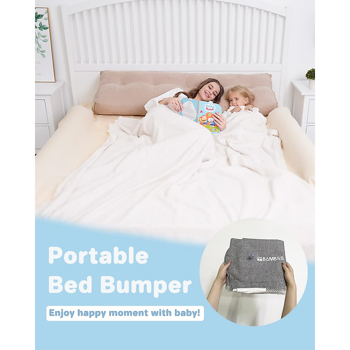 MBQMBSS Blow Up Bumpers for Kids Bed, 47"x55" Inflatable Travel Bed Rails for Toddlers, Portable Baby Bed Rail Guard for Hotel Vacation - 5.9'' Higher Bumper for More Security