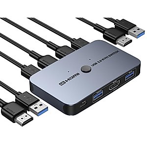 KVM Switch, ABLEWE Aluminum KVM Switch HDMI,USB Switch for 2 Computers Sharing Mouse Keyboard Printer to One HD Monitor, Support 4K@60Hz,2 HDMI Cables and 2 USB Cables Included